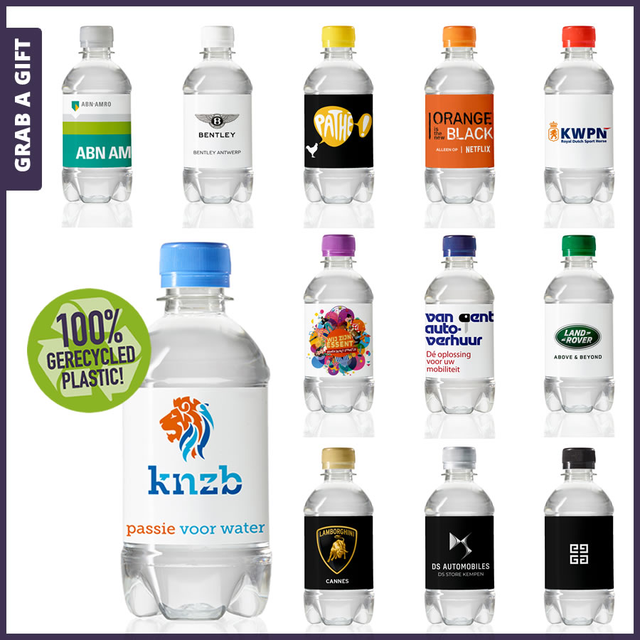 Grab a Gift - Etiketten waterflesjes van 330 ml bedrukken met logo