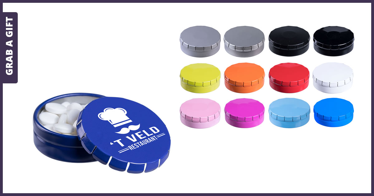 Grab a Gift - clic-clac blikje met pepermuntjes bedrukken met logo